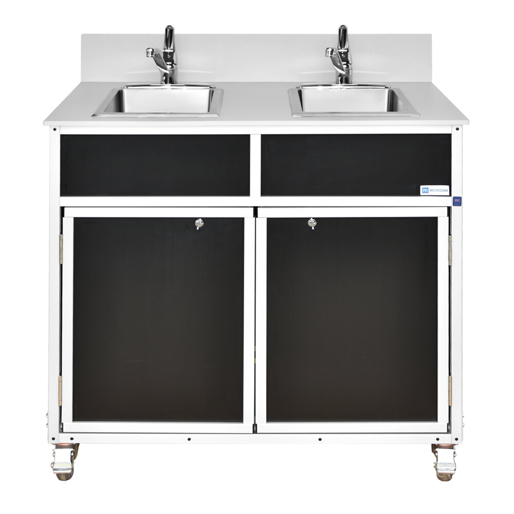 Monsam NS-002-BLACK Black Double Basin Portable Self-Contained Sink