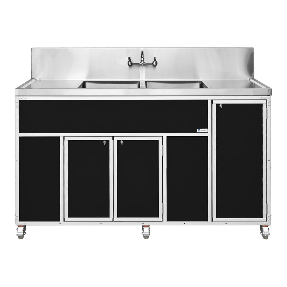 Monsam PSE-2002LA-BLACK Black Double Deep Basin Portable Commercial ...
