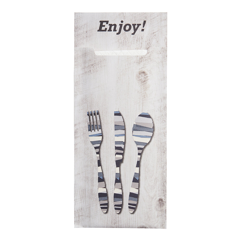 Dinex Woodgrain Enjoy Paper Cutlery Caddy with Napkin - 520/Case