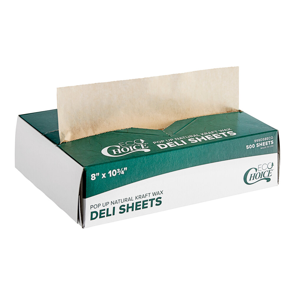 EcoChoice 8" x 10 3/4" Interfolded Natural Kraft Deli Wrap Wax Paper ...