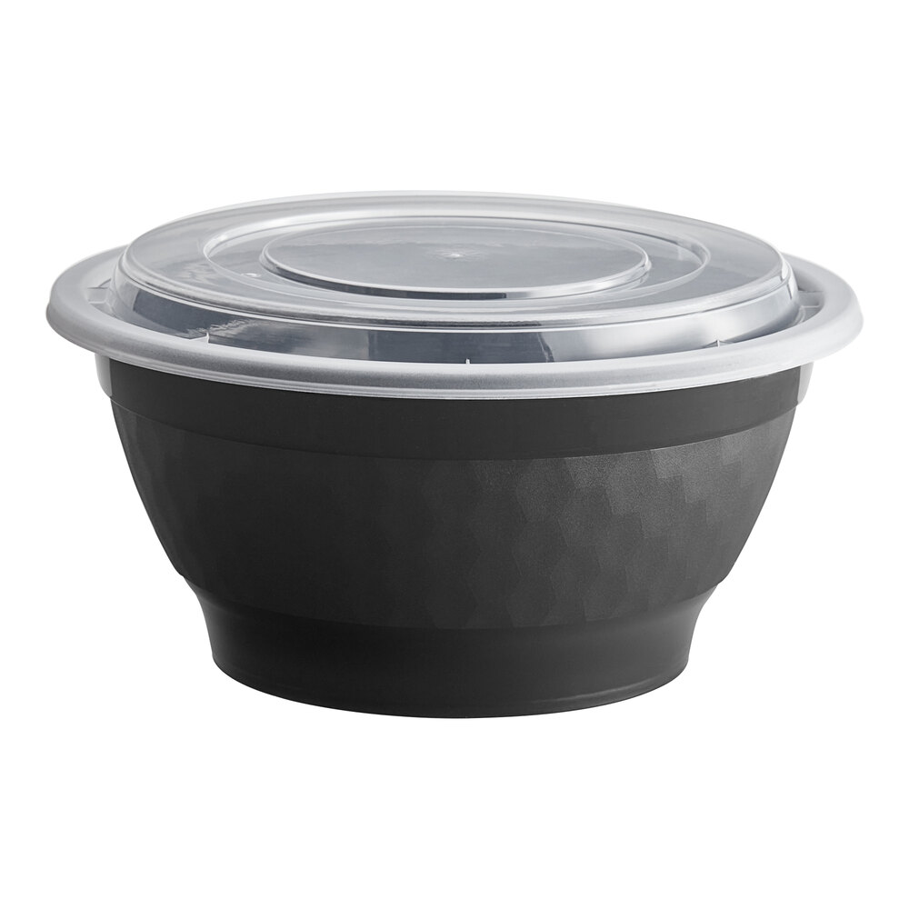 Choice 42 oz. Black Round Microwavable Heavy Weight Bowl with Lid - 25/Pack