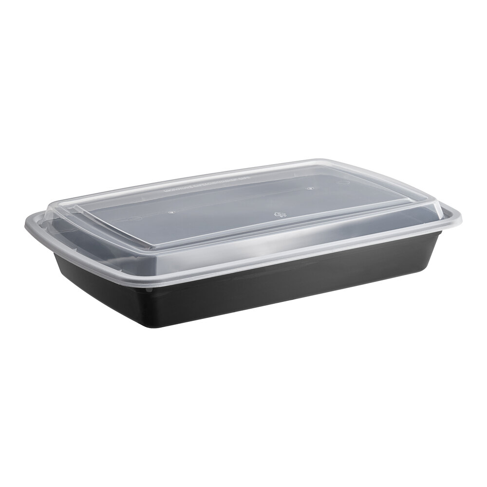Choice 58 oz. Black Rectangular Microwavable Heavy Weight Container ...