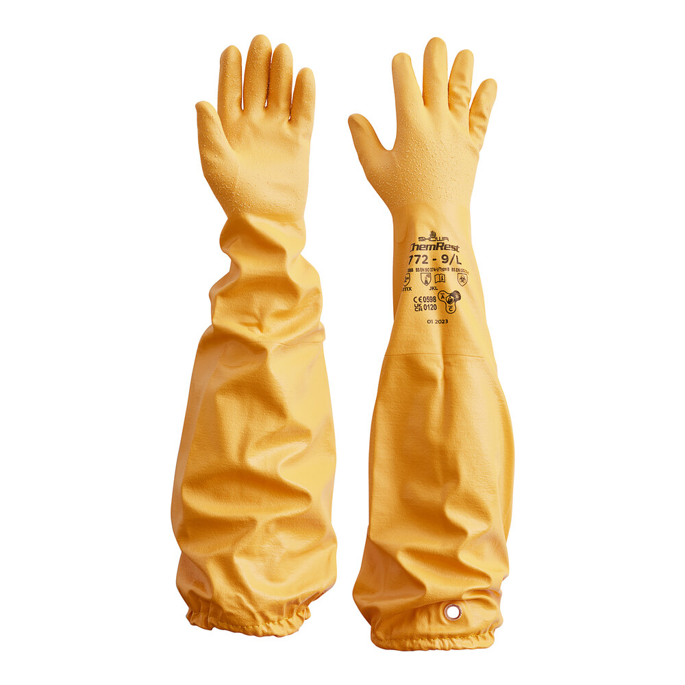 Showa 772 26" Yellow Knit-Lined Double-Coated Nitrile Rough Grip Glove ...