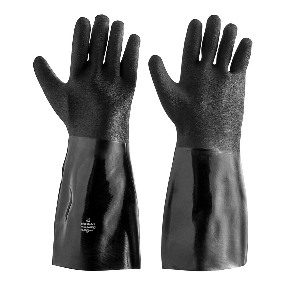 Showa 6797R 18" Black Elbow Length Cotton-Lined Neoprene Rough Grip ...