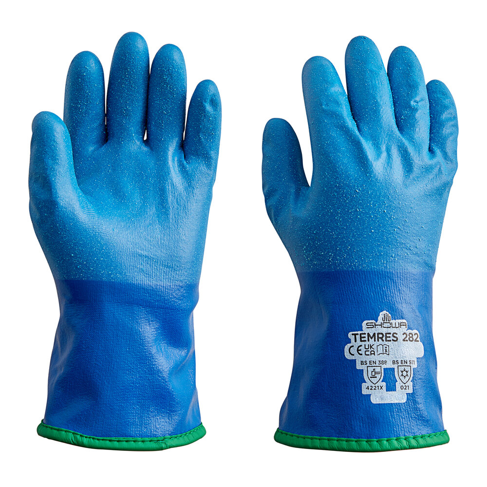 Showa TEMRES 282 10 13/16" Blue Thermal Insulated Polyurethane Rough Grip Glove - Large - Pair