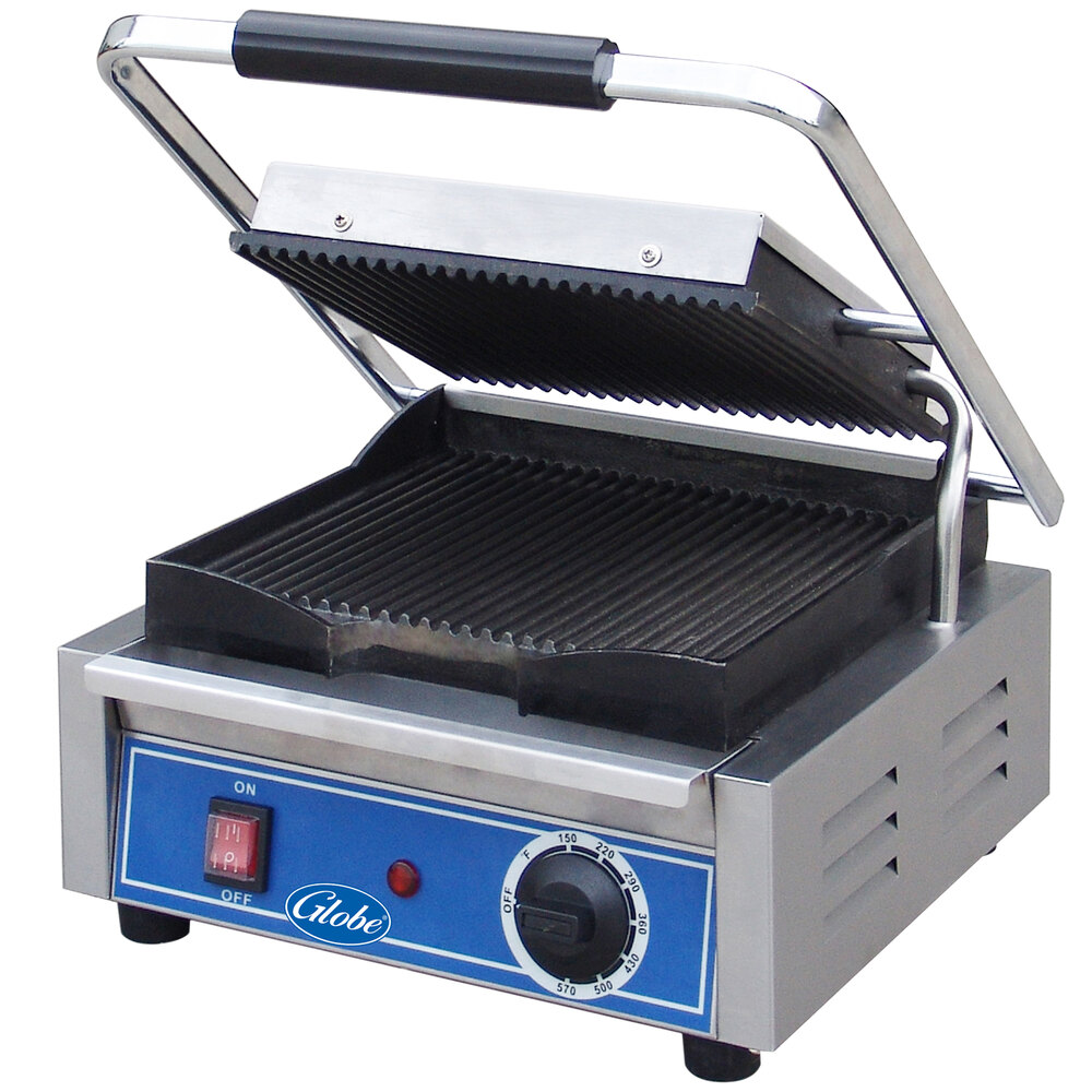 Globe GPG10 Bistro Series Sandwich Grill with Grooved Plates - 10" x 10 ...