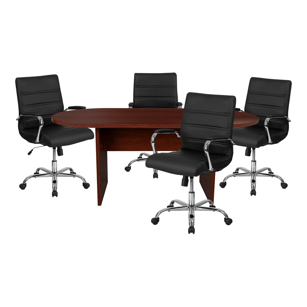 Flash Furniture Lake Mahogany Oval Conference Table Set with 4 Black ...