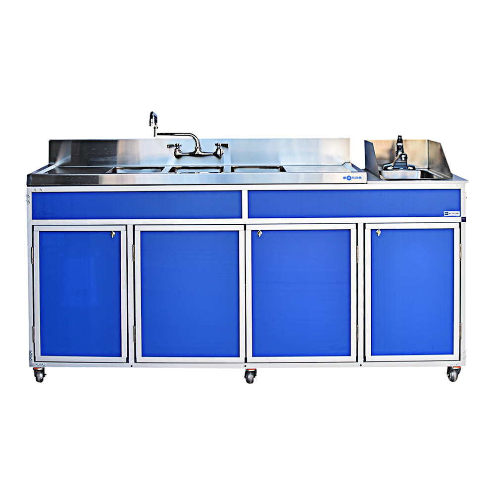 Monsam NS-004DB-BLUE Blue Four Basin Portable Self-Contained Sink with ...