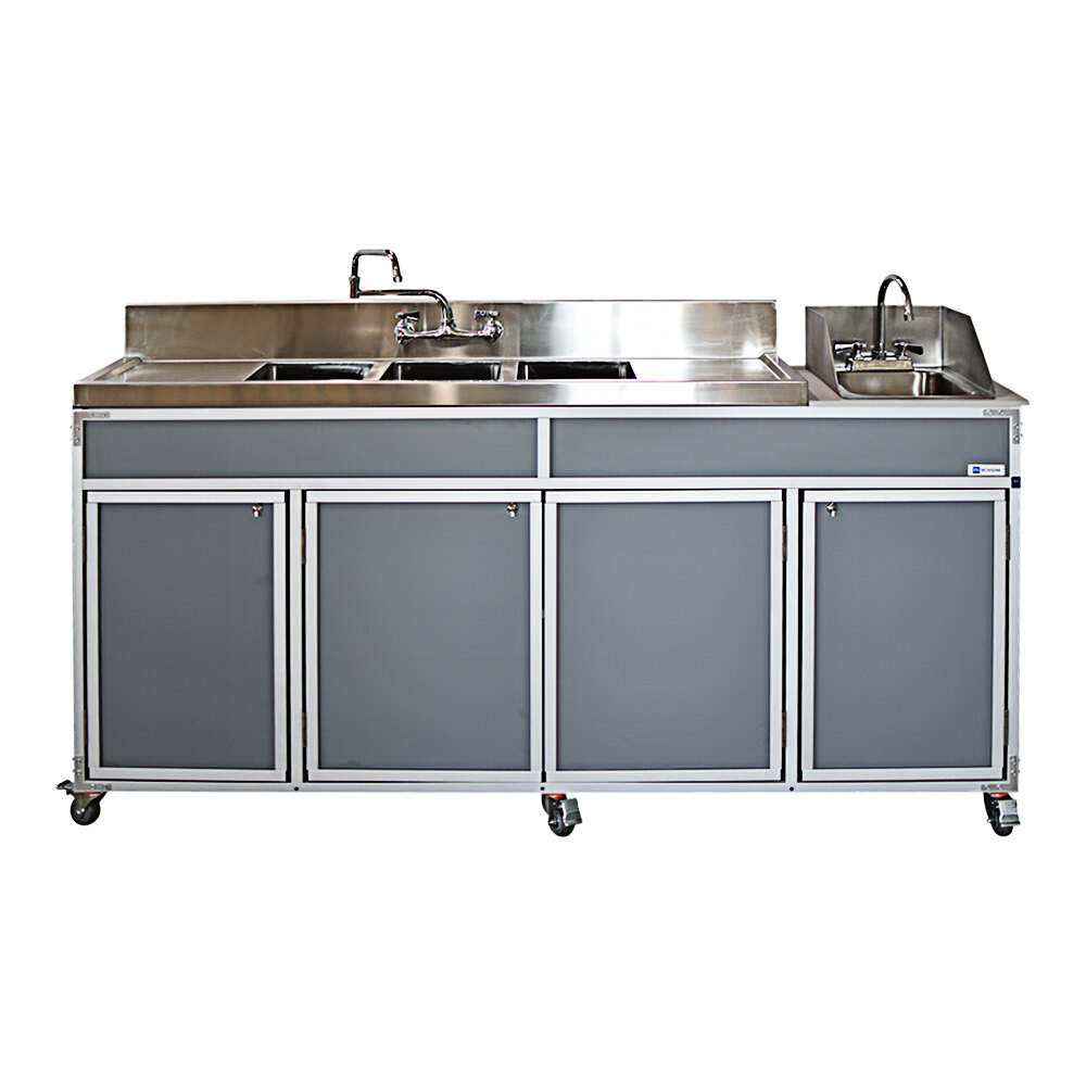 Monsam NS-004DB-GRAY Gray Four Basin Portable Self-Contained Sink with ...