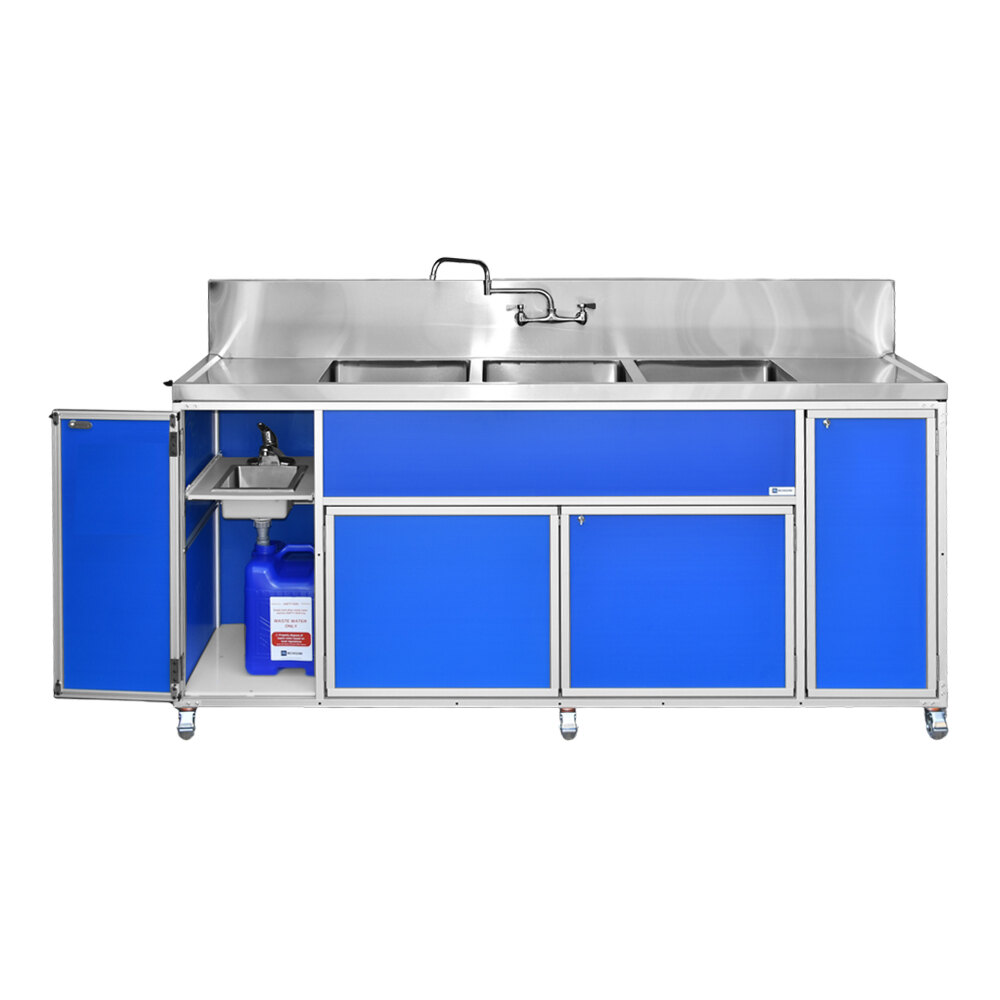 Monsam PSE-2004LA-BLUE Blue Four Deep Basin Portable Commercial Sink ...