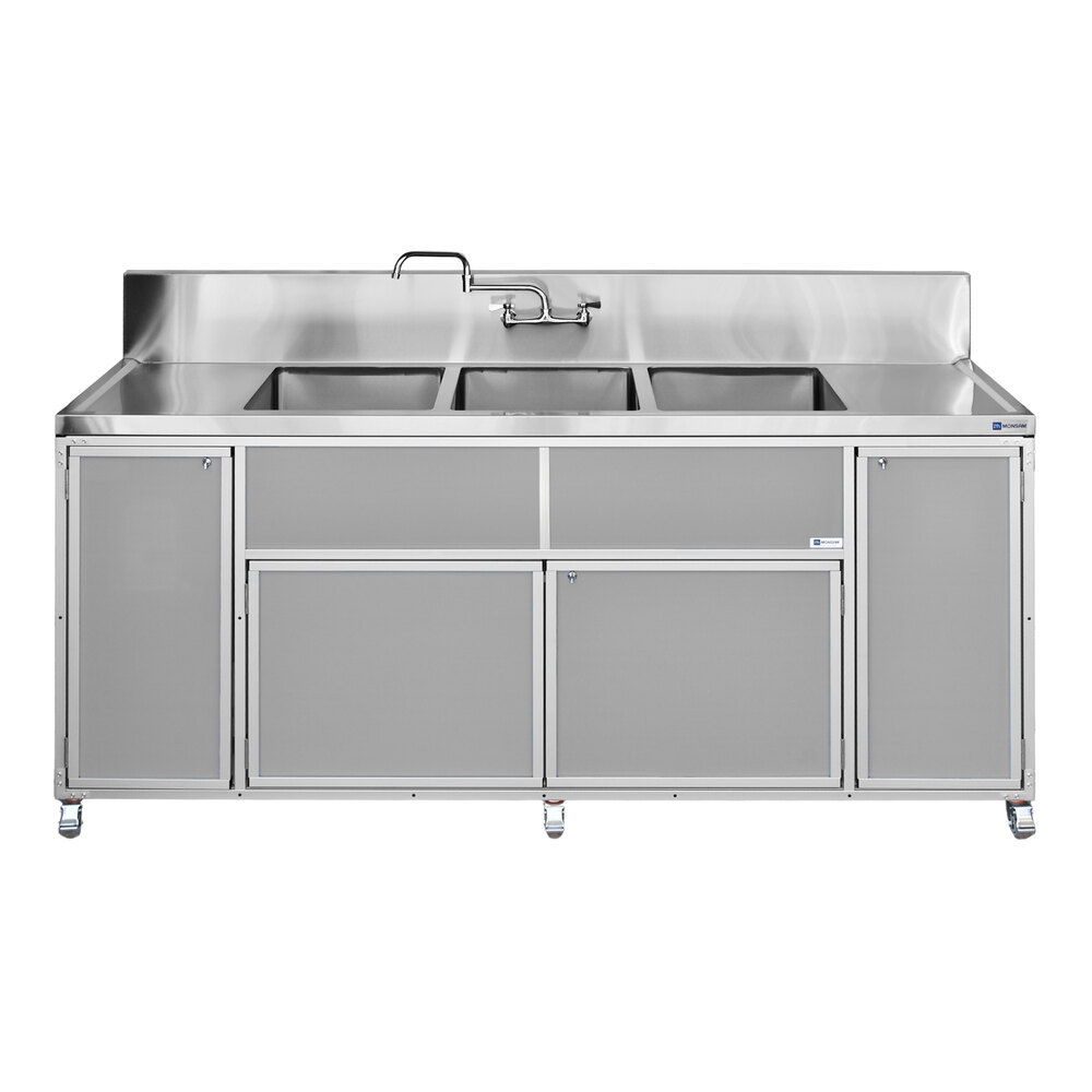 Monsam PSE-2003LA-GRAY Gray Three Deep Basin Portable Commercial Sink ...