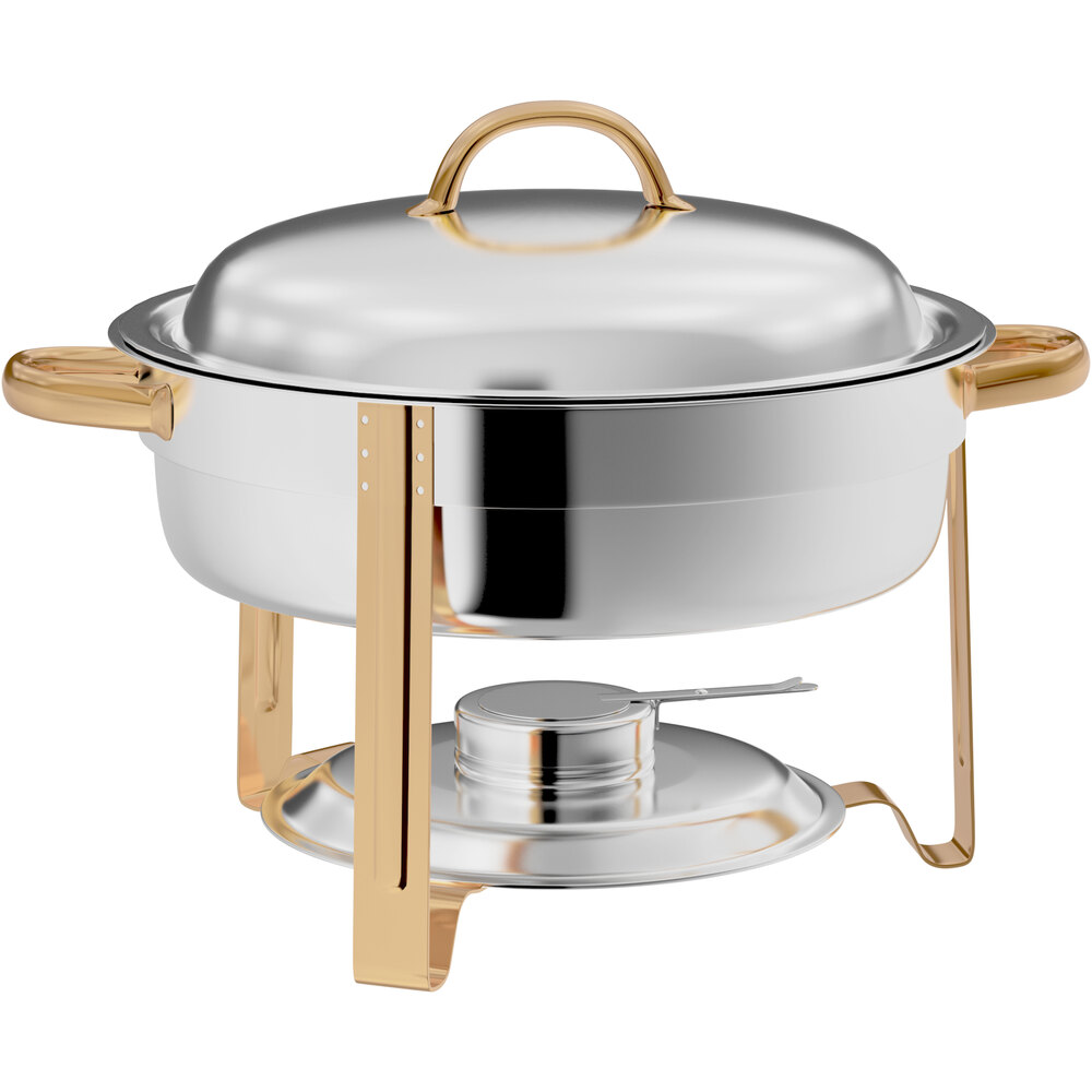 Choice 4 Qt. Round Chafer with Gold Accents - WebstaurantStore