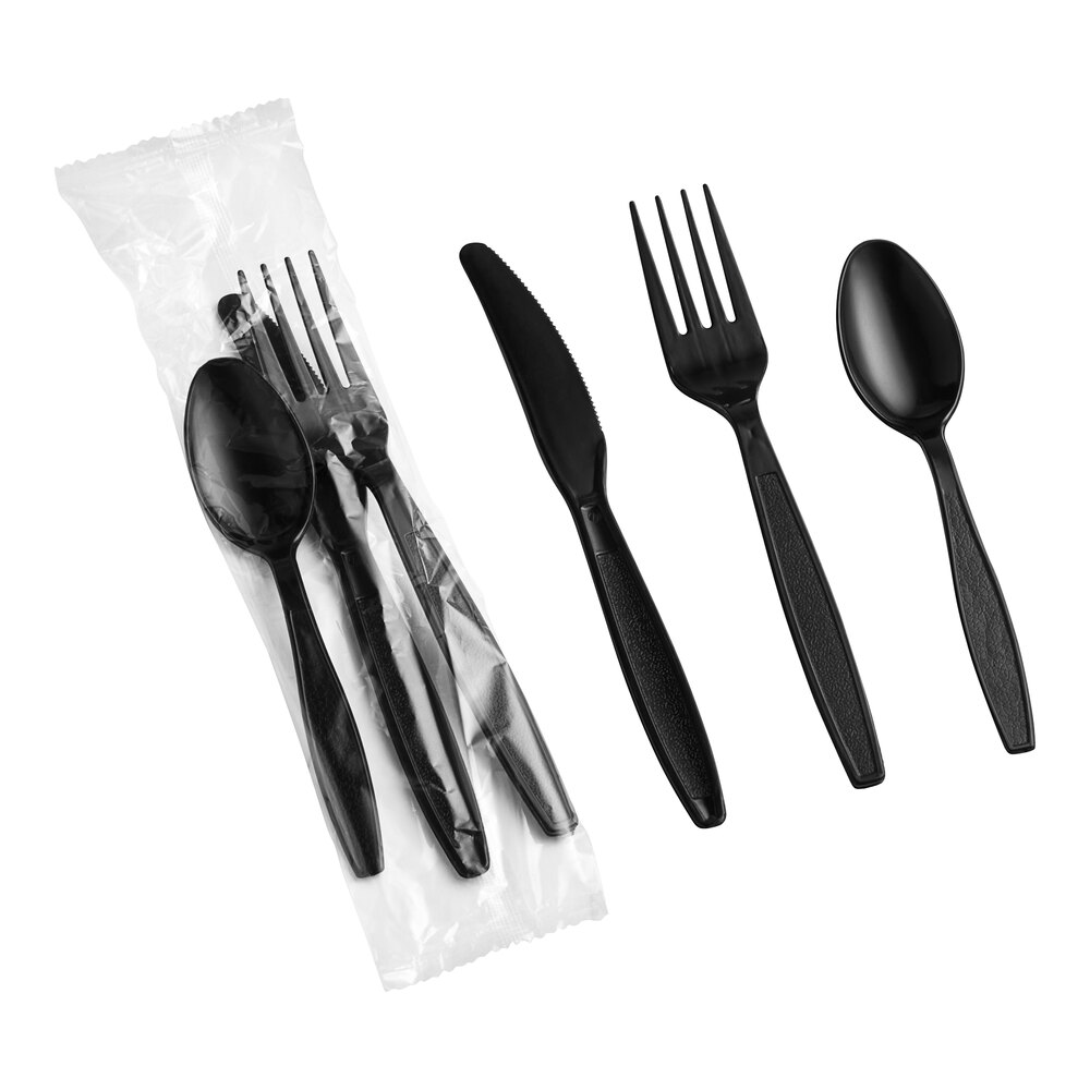 Choice Black Extra Heavy Weight Wrapped Polystyrene Plastic Cutlery ...