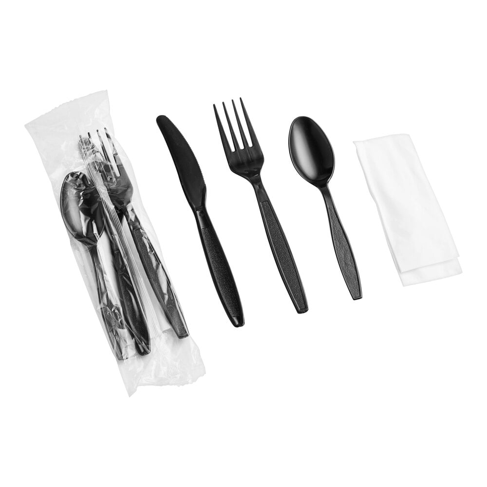Choice Black Extra Heavy Weight Wrapped Polystyrene Plastic Cutlery ...