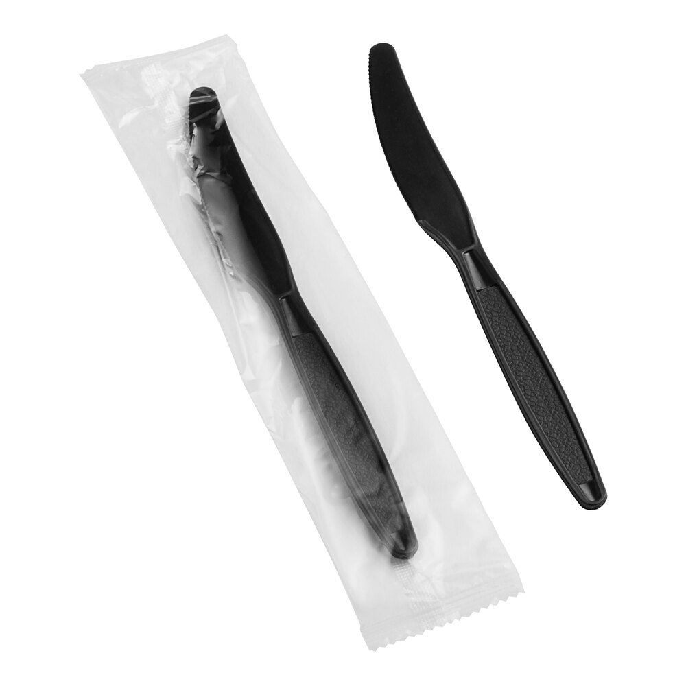Choice Black Extra Heavy Weight Wrapped Polystyrene Plastic Knife - 100 ...