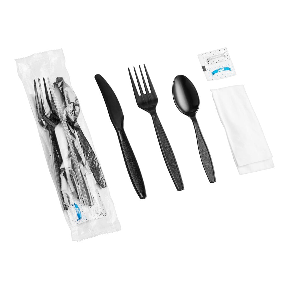 Choice Black Extra Heavy Weight Wrapped Polystyrene Plastic Cutlery ...
