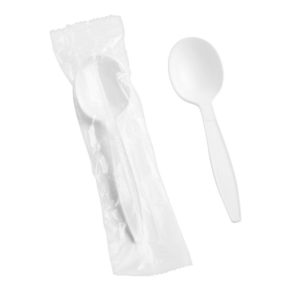 Choice White Extra Heavy Weight Wrapped Polystyrene Plastic Soup Spoon ...