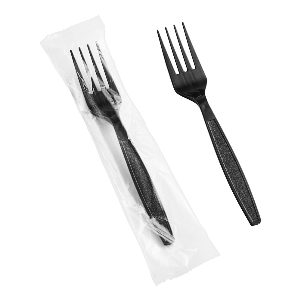 Choice Black Extra Heavy Weight Wrapped Polystyrene Plastic Fork - 100/Pack