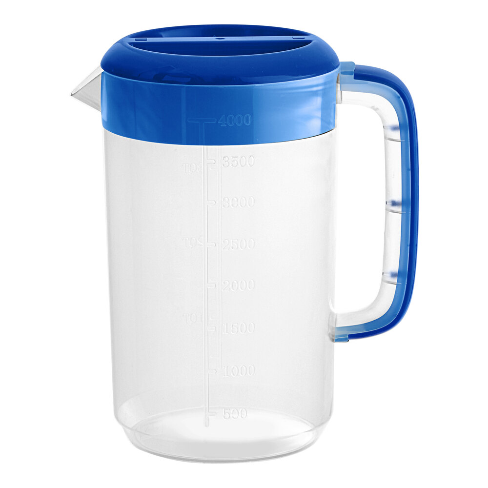 Choice 1 Gallon Polypropylene Beverage Pitcher with Blue Lid and Handle