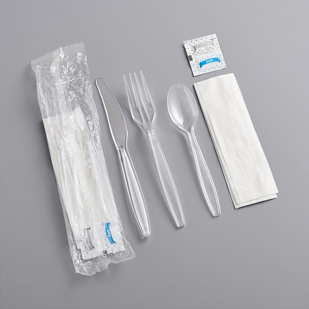 Choice Clear Heavy Weight Wrapped Polystyrene Plastic Cutlery Pack with ...