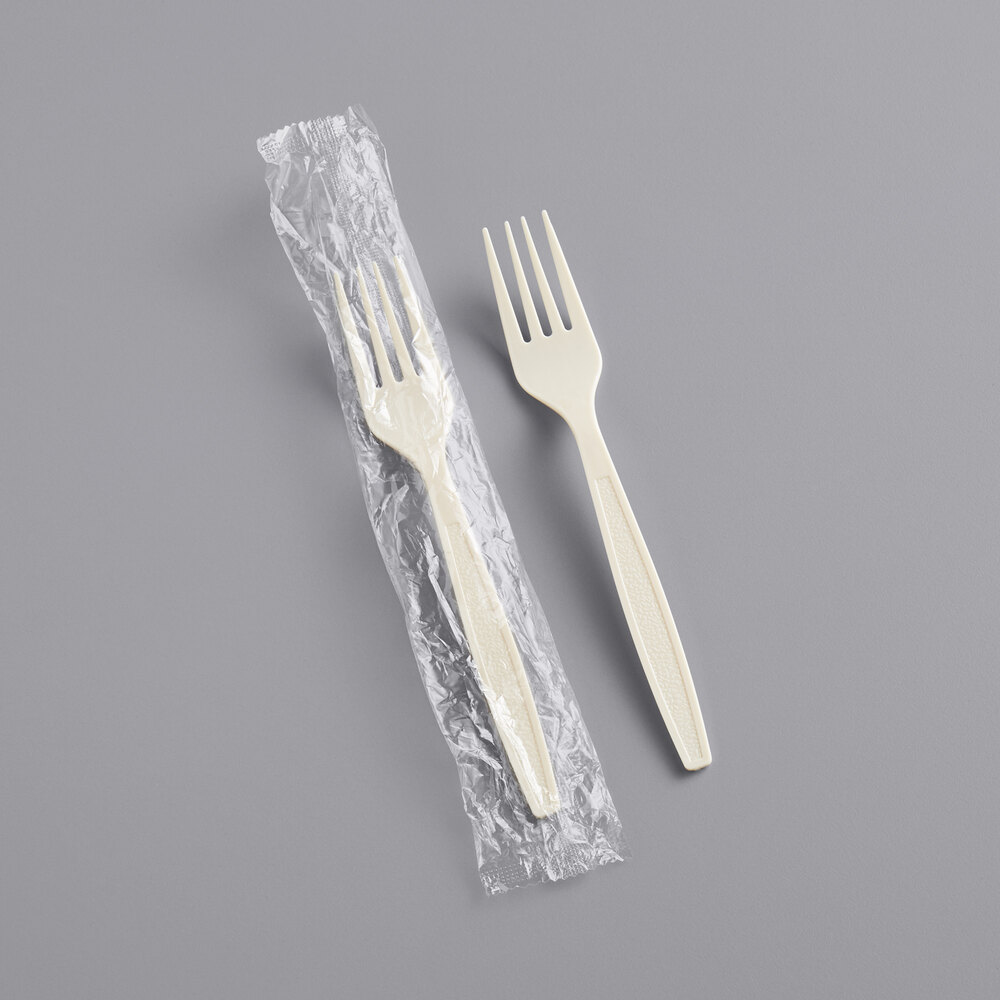 Choice Beige Heavy Weight Wrapped Polystyrene Plastic Fork - 1,000/Case