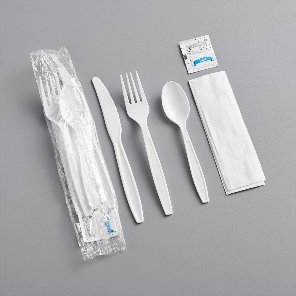 Choice White Heavy Weight Wrapped Polystyrene Plastic Cutlery Pack with ...