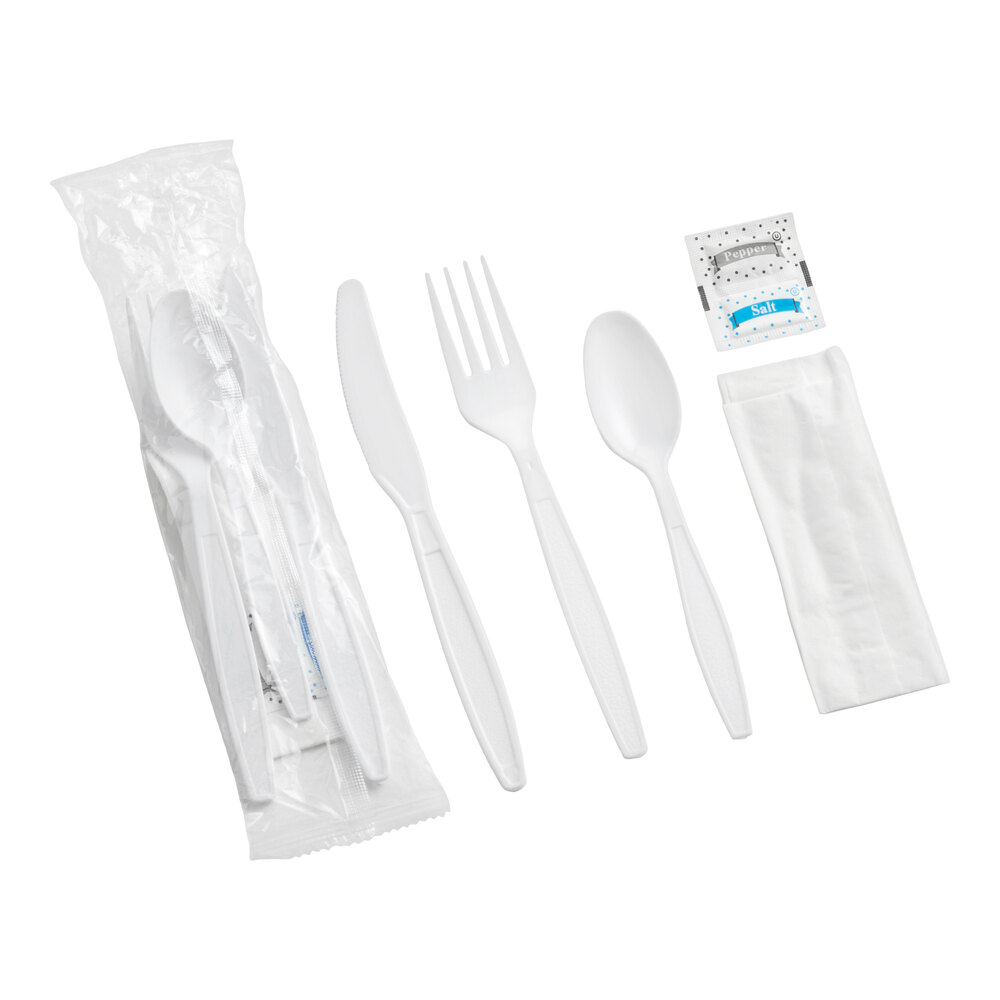 Choice White Heavy Weight Wrapped Polystyrene Plastic Cutlery Pack with ...