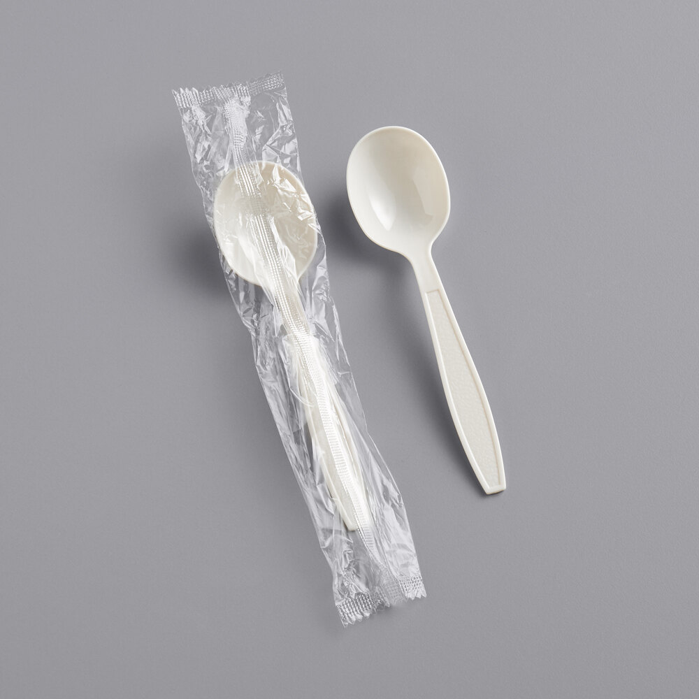 Choice Beige Heavy Weight Wrapped Polystyrene Plastic Soup Spoon ...