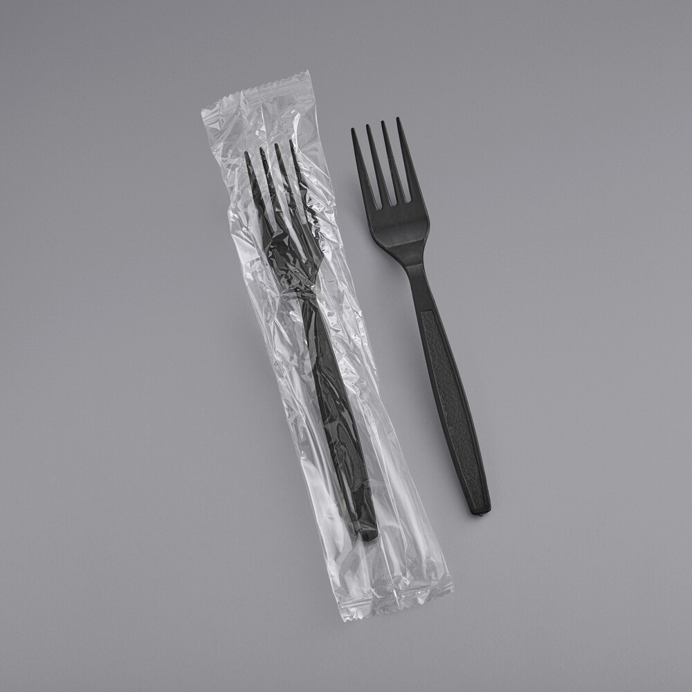 Choice Black Heavy Weight Wrapped Polystyrene Plastic Fork - 1,000/Case