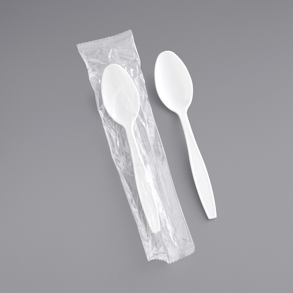 Choice White Heavy Weight Wrapped Polystyrene Plastic Teaspoon - 250/Pack