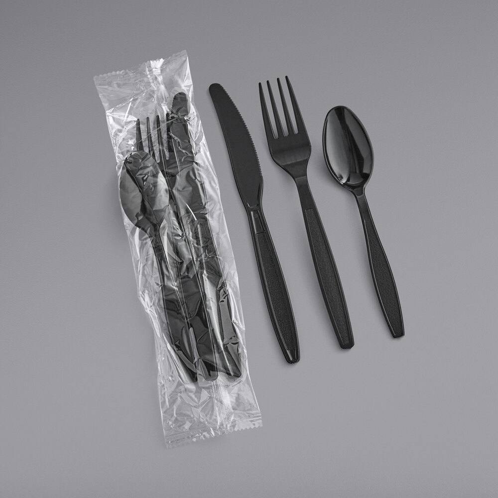 Choice Black Heavy Weight Wrapped Polystyrene Plastic Cutlery Pack ...