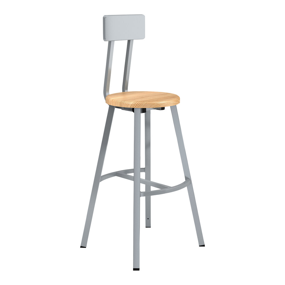 National Public Seating Titan 30" Gray Steel / Oak Lab Stool with Backrest