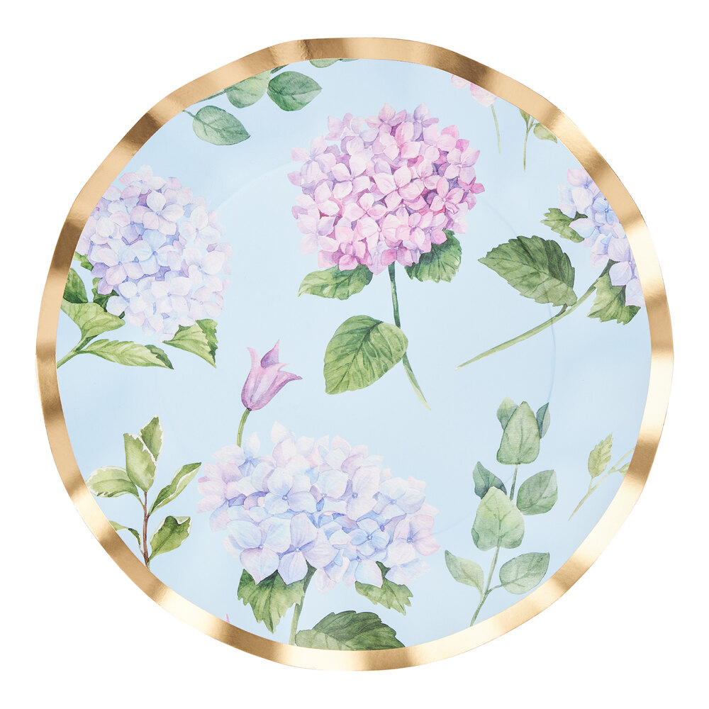 Sophistiplate 10 1/2" Hydrangeas Wavy Paper Dinner Plate - 96/Case