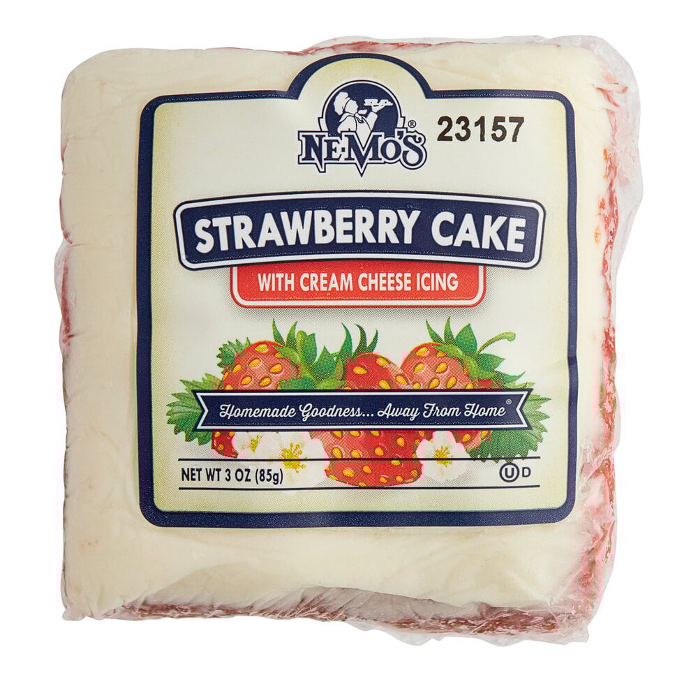 Ne-Mo's Bakery Individually Wrapped Strawberry Cake Square 3 oz. - 36/Case