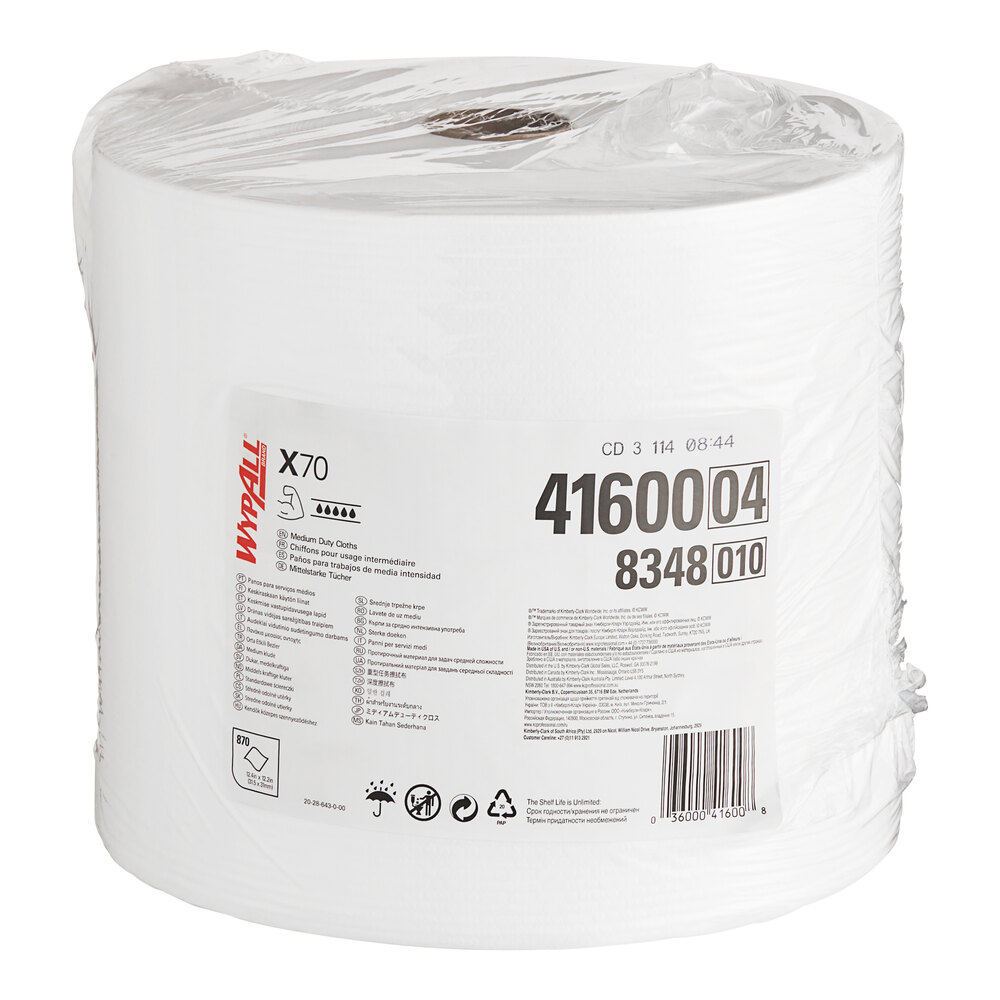 WypAll® 41600 X70 12 1/4" x 12 1/2" White Medium-Duty Wiper - 870/Roll