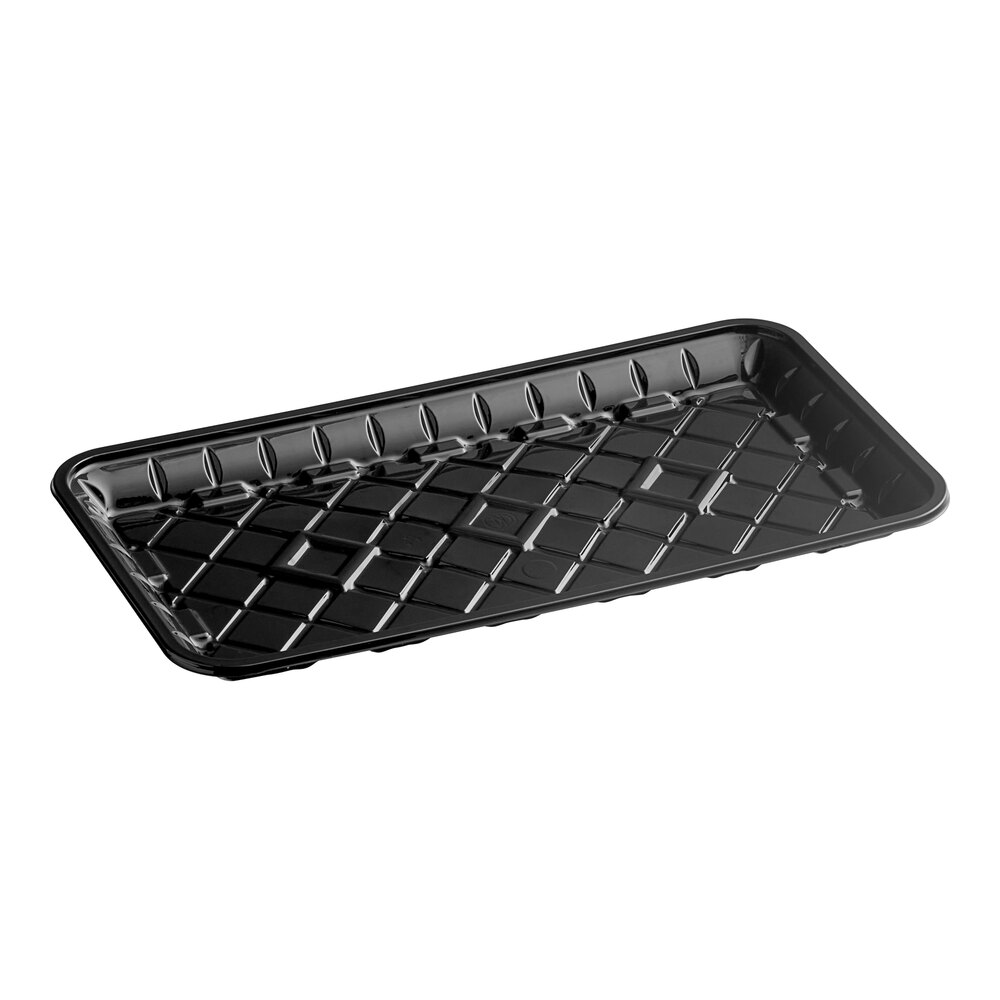 CKF 86611 (#25S) 14 7/8" x 8 1/16" x 1" Black PET Plastic Meat Tray ...