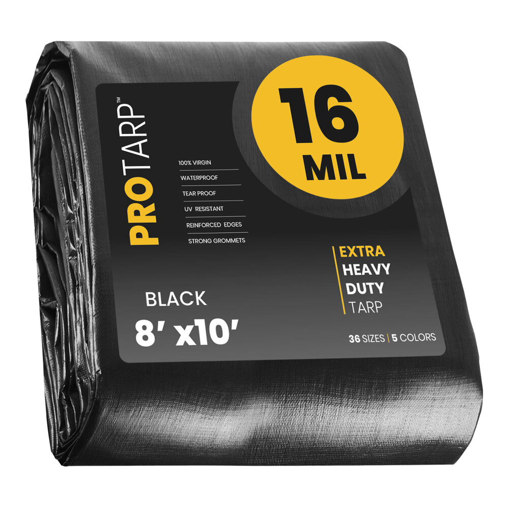 ProTarp 8' x 10' Black Extra Heavy-Duty Weatherproof 16 Mil Poly Tarp ...