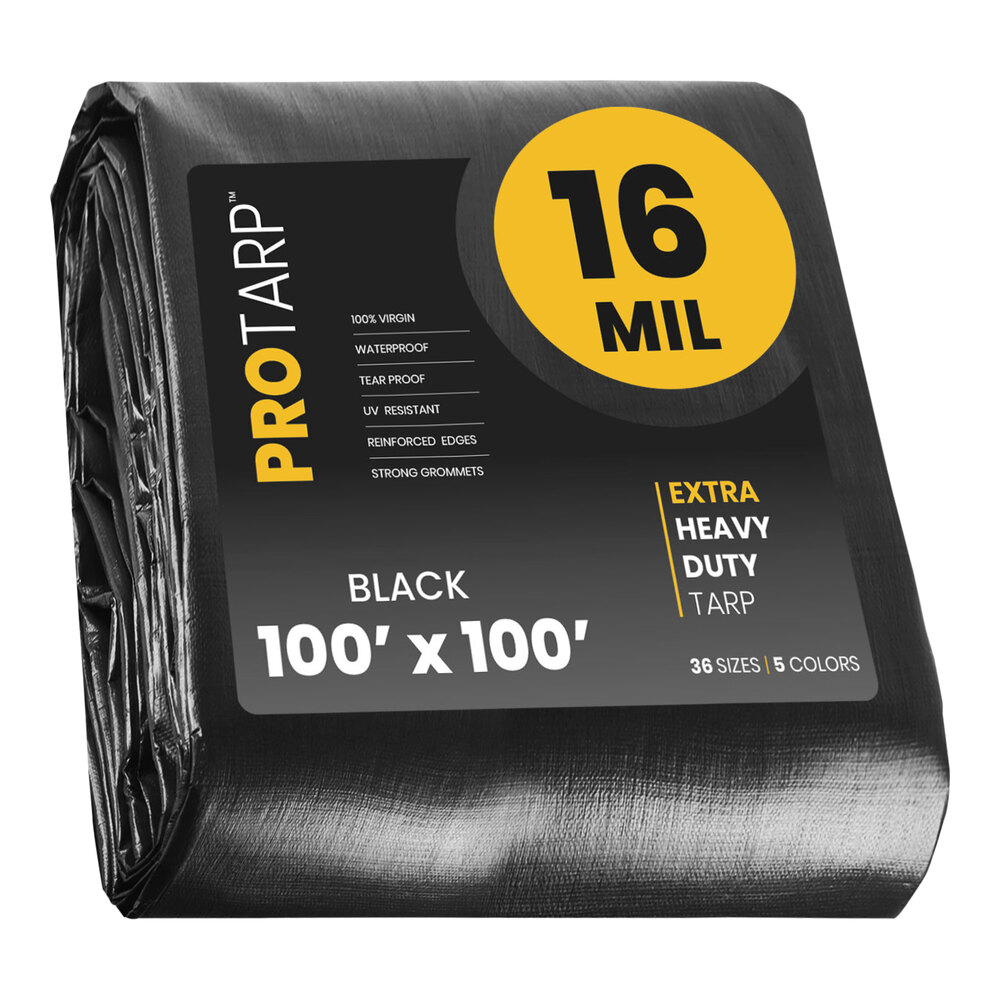 ProTarp 100' x 100' Black Extra Heavy-Duty Weatherproof 16 Mil Poly ...