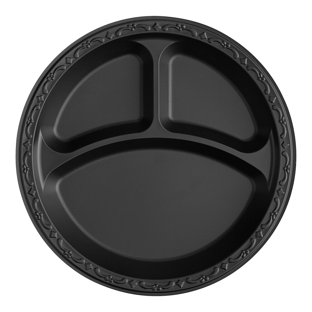 Ecopax 10" 3-Compartment Black Mineral-Filled Polypropylene Plate - 400 ...