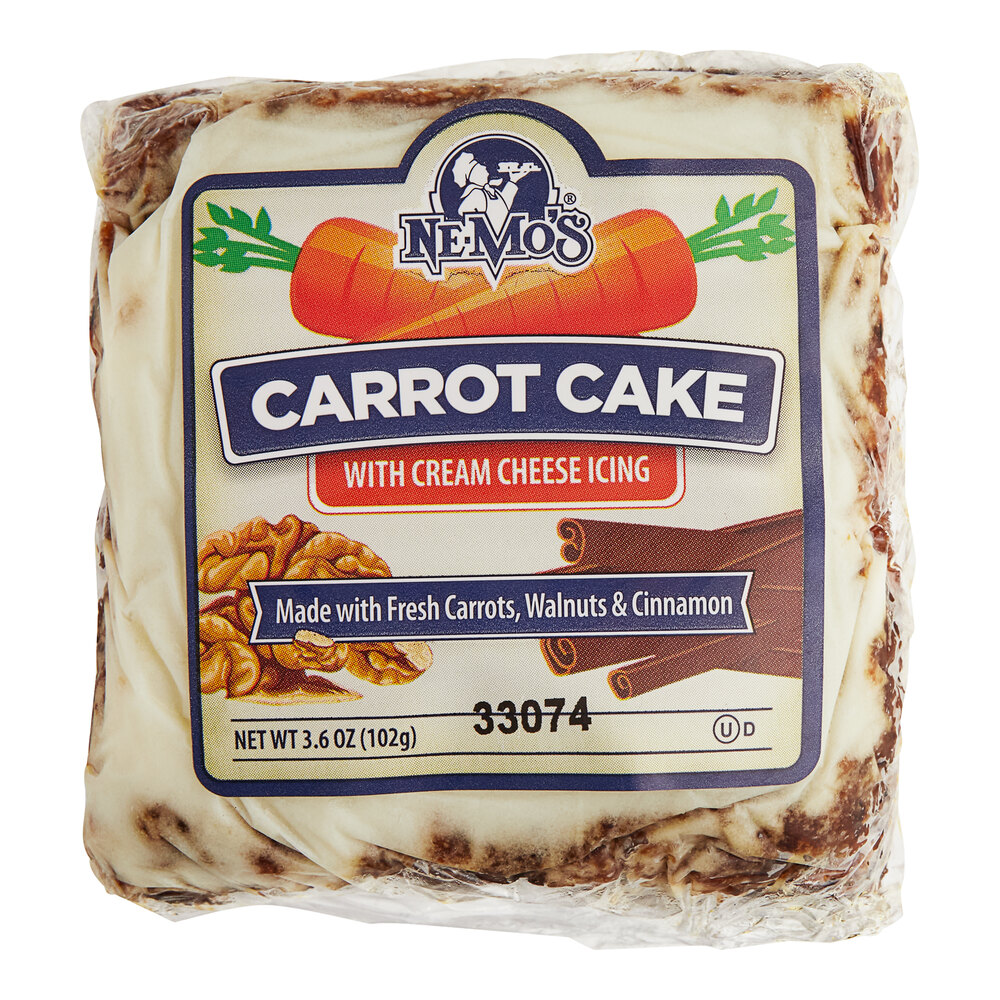 Ne-Mo's Bakery Frozen Individually Wrapped Carrot Cake Square 3.6 oz. - 36/Case