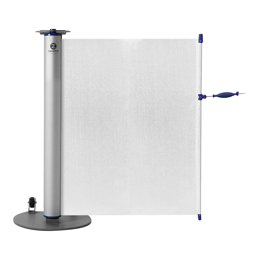 ZonePro Customizable Single Rolling Stanchion Safety Banner and Blue ...