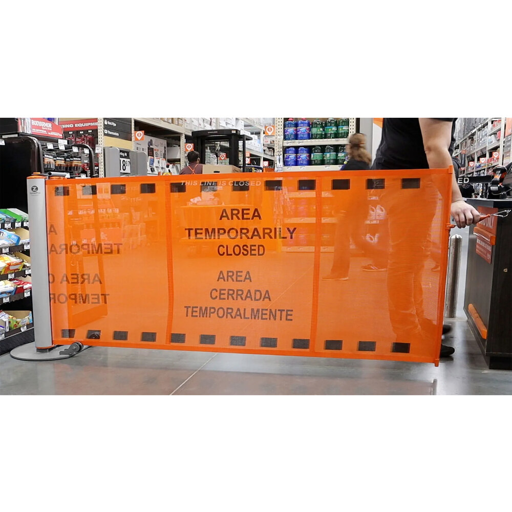 ZonePro Single Rolling Stanchion with Orange Safety Banner URS3000-ORG