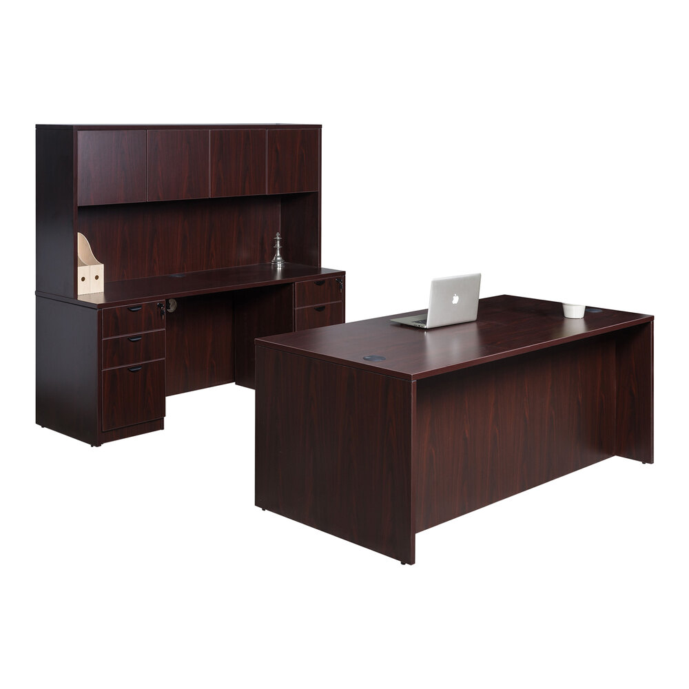 Boss Holland Series 71" Mahogany Laminate Desk Module with Hutch, Dual ...