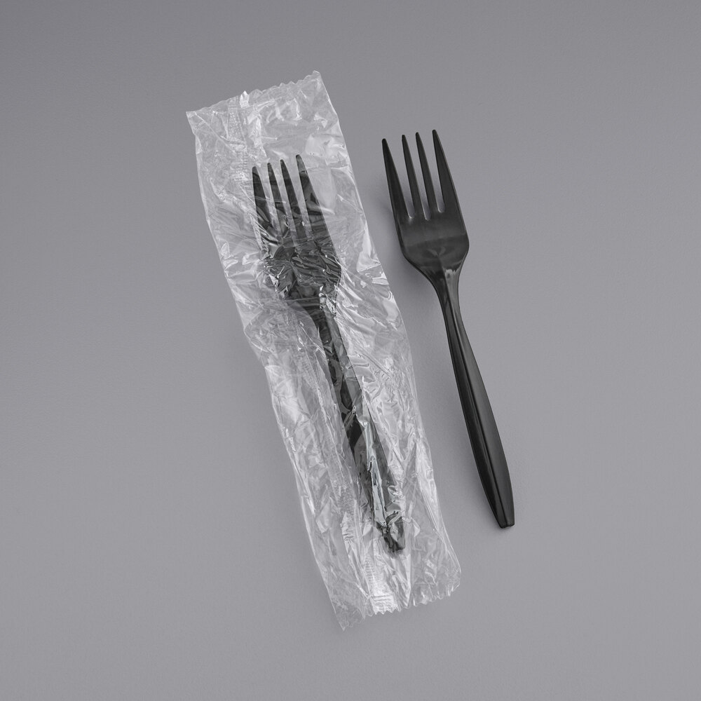Remcoda 5 3/4" Individually Wrapped Medium Weight Black Plastic Fork ...