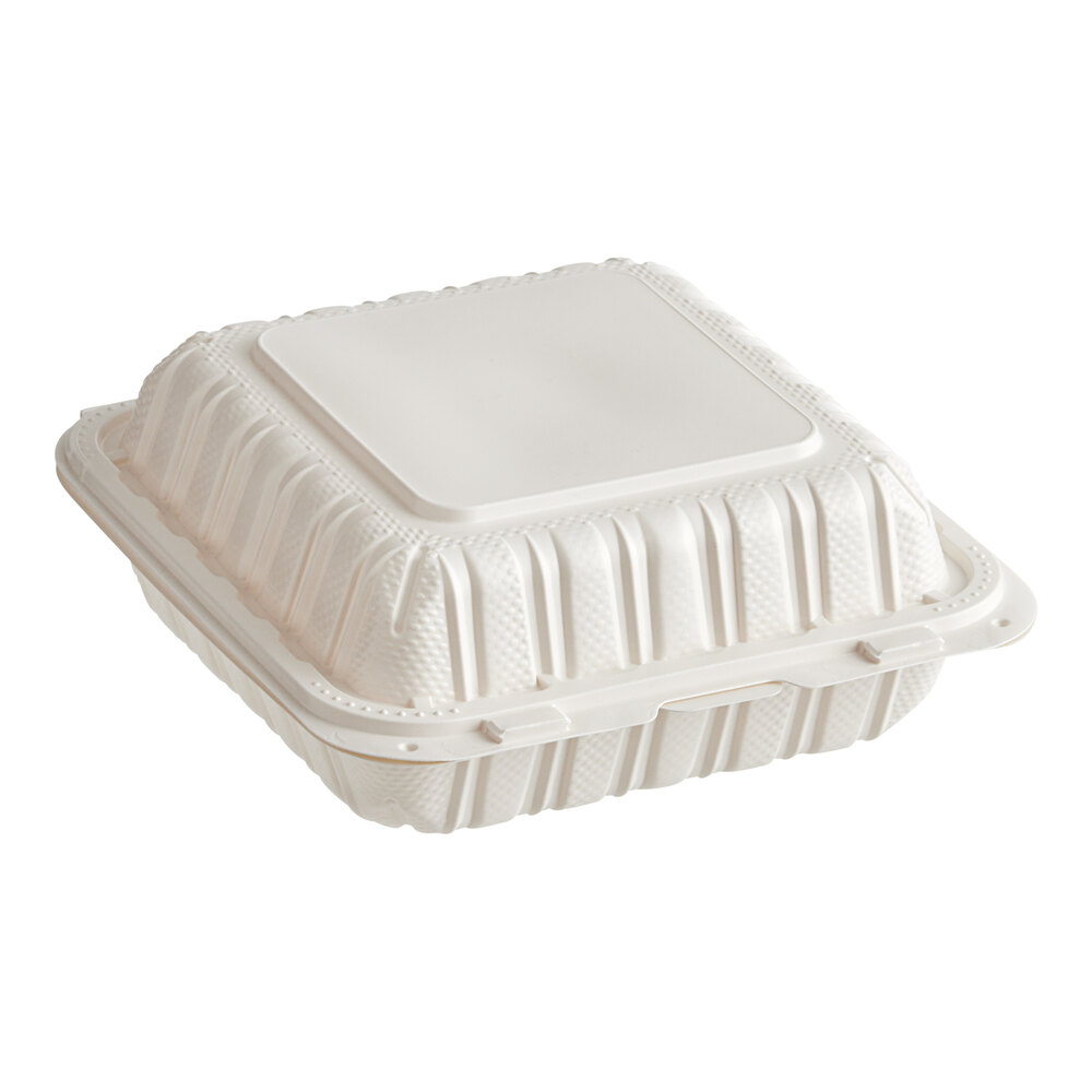 Choice 8" x 8" 3-Compartment Microwaveable White Mineral-Filled Plastic ...