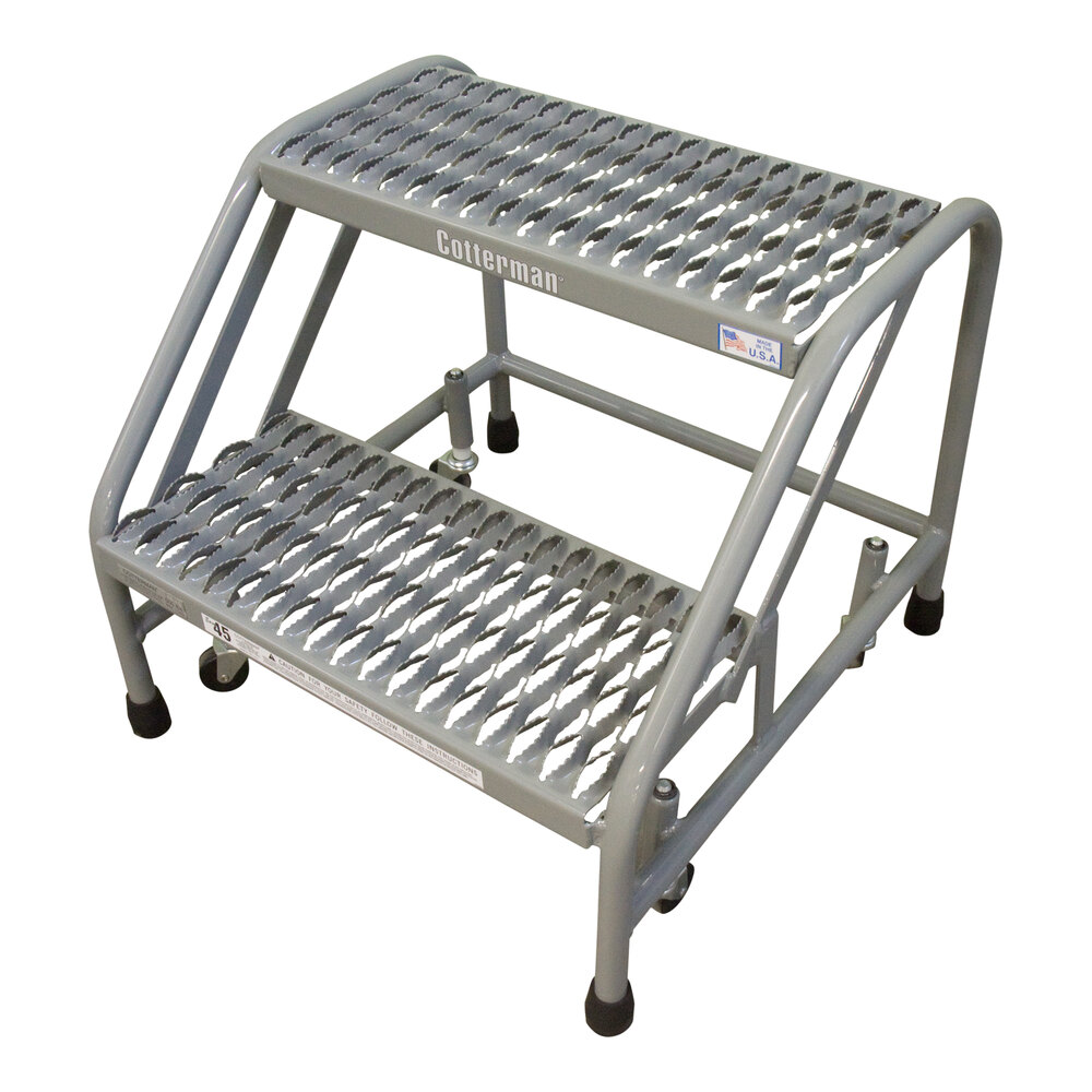 Cotterman 24" x 10" x 20" 2-Step Gray Powder-Coated Steel Mobile Step ...