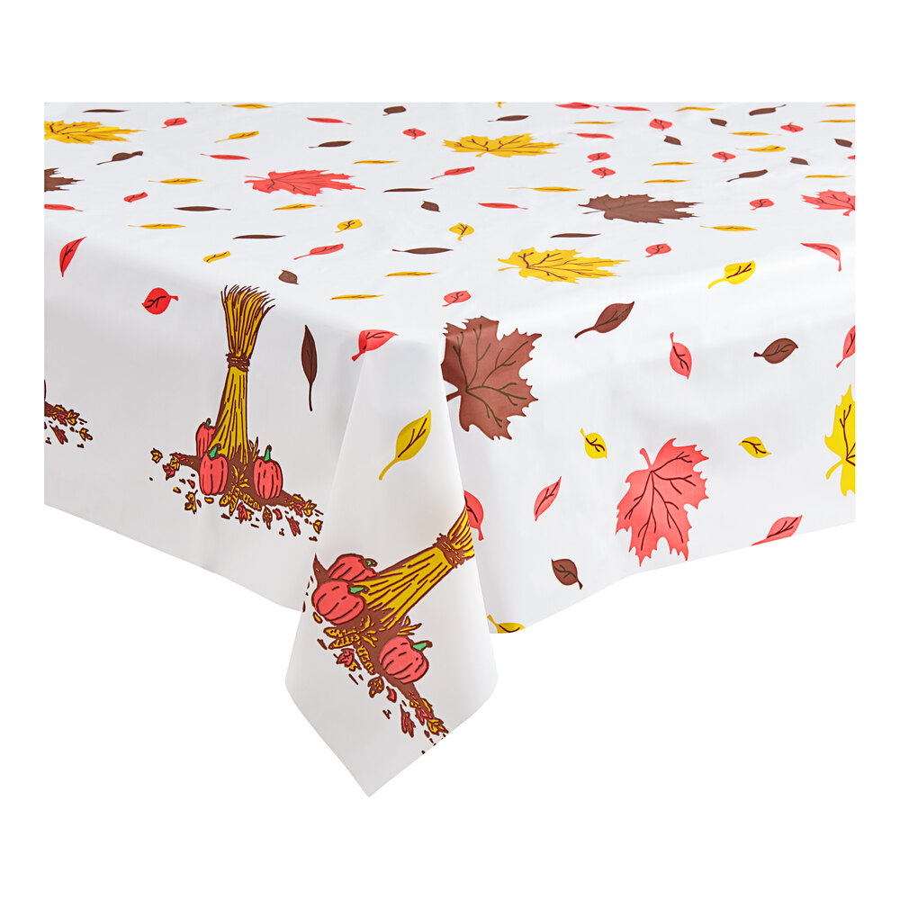 Table Mate 54" x 108" Fall Leaves Plastic Table Cover - 24/Case