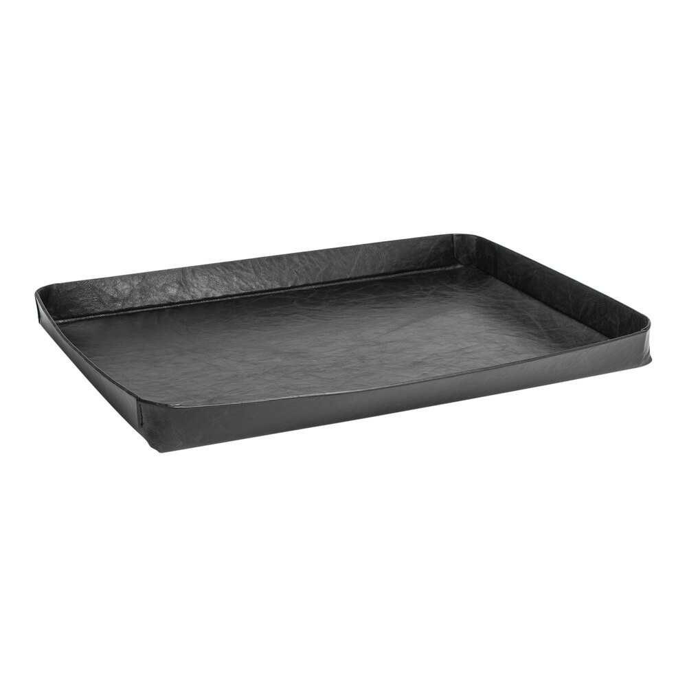 room360 Austin 16" x 10" Black Faux Leather Service Tray - 4/Pack