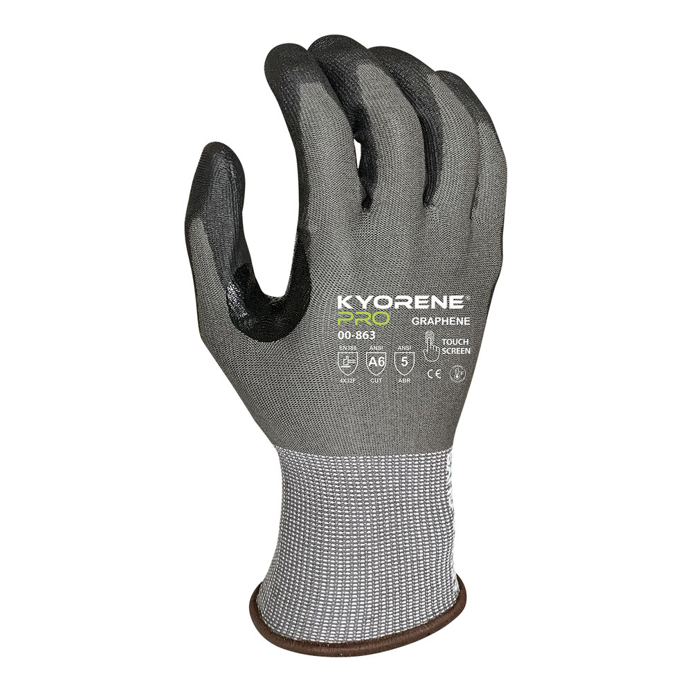 Armor Guys Kyorene Pro 00-863-M Gray 18 Gauge A6 Graphene Gloves with Black Polyurethane Palm ...