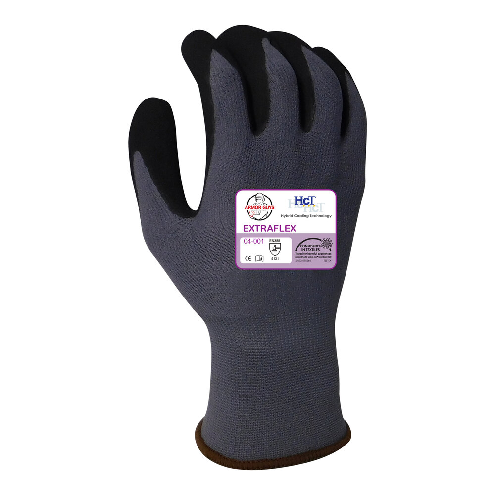 Armor Guys Extraflex 04-001-XL Gray 15 Gauge Gloves with Black HCT Microfoam Nitrile Palm ...